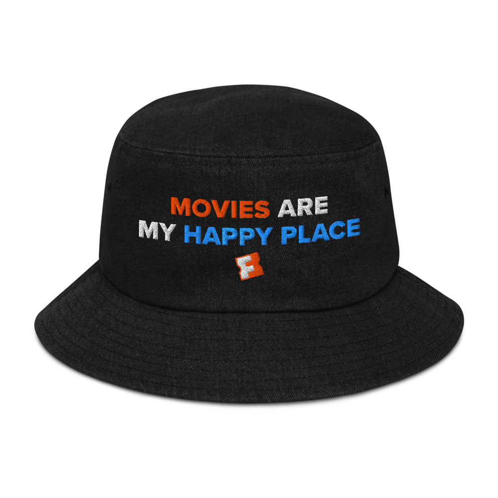 Fandango Movies Are My Happy Place Embroidered Denim Bucket Hat ...